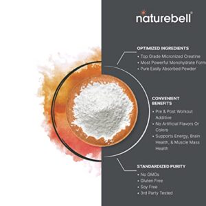 NatureBell Creatine Monohydrate Powder 500 Grams, 5000mg Per Serving, Pure Unflavored Creatine Powder - Micronized - Pre Workout | Keto | Vegan | Dissolves Easy | Filler Free - 100 Servings (1.1Lb)