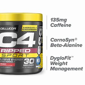 C4 Ripped Sport Pre Workout Powder Fruit Punch | NSF Certified for Sport + Sugar Free Preworkout Energy Supplement for Men & Women | 135mg Caffeine + Weight Loss | 30 Servings