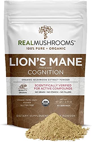 Organic Lions Mane Mushroom Powder Supplement - Improve Cognitive and Immune Support - Gluten Free Powder Extract