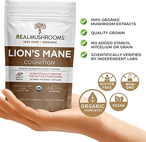 Organic Lions Mane Mushroom Powder Supplement - Improve Cognitive and Immune Support - Gluten Free Powder Extract