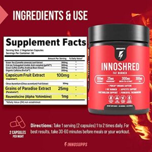 Inno Shred - Day Time Fat Burner | 100mg Capsimax, Grains of Paradise, Organic Caffeine, Green Tea Extract, Appetite Suppressant, Weight Loss Support (60 Veggie Capsules) | (with Stimulant)