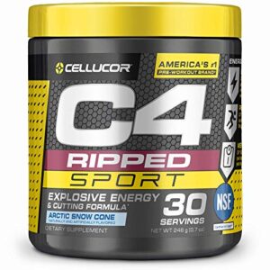 c4 ripped sport pre workout powder arctic snow cone – nsf certified for sport + sugar free preworkout energy supplement for men & women – 135mg caffeine + weight loss – 30 servings