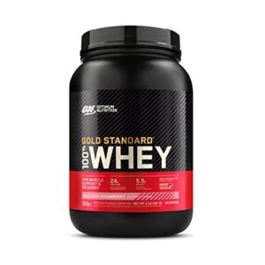 optimum nutrition gold standard 100% whey protein powder, delicious strawberry, 2 pound (packaging may vary)