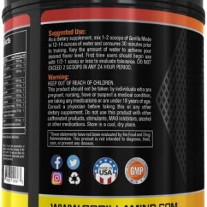 Gorilla Mode Pre Workout - Massive Pumps · Laser Focus · Energy · Power - L-Citrulline, Creatine, GlycerPump™, L-Tyrosine, Agmatine, Kanna, N-Phenethyl Dimethylamine Citrate - 574 Grams (Bombsicle)