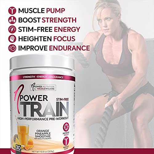 nPower Nutrition-Train Pre-Workout for Women, Orange Pineapple, 30 Servings, Stimulant Free, Increase Focus & Muscle Pumps