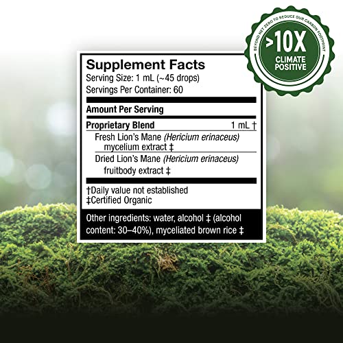 Host Defense, Lion's Mane Extract, Promotes Mental Clarity, Focus and Memory, Mushroom Supplement, Plain, 2 fl oz