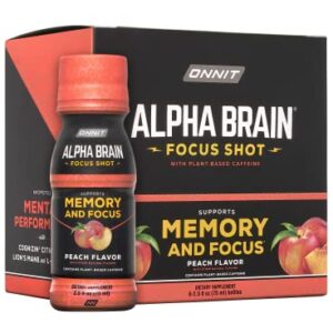 Onnit Alpha BRAIN Focus Energy Shot Supplement - Energy, Focus, Mood, Stress, Brain Booster Drink - Peach (2.5 fl oz, 6 ct)