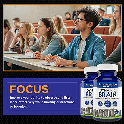 Stonehenge Health Dynamic Brain Supplement – Memory, Focus, & Clarity– Formulated with 40 Unique Nootropic Ingredients: Choline, Phosphatidylserine, Bacopa Monnieri, and Huperzine A