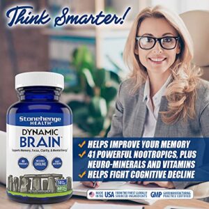 Stonehenge Health Dynamic Brain Supplement – Memory, Focus, & Clarity– Formulated with 40 Unique Nootropic Ingredients: Choline, Phosphatidylserine, Bacopa Monnieri, and Huperzine A