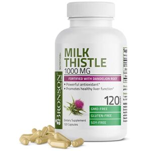 bronson milk thistle 1000mg silymarin marianum & dandelion root liver health support 120 capsules