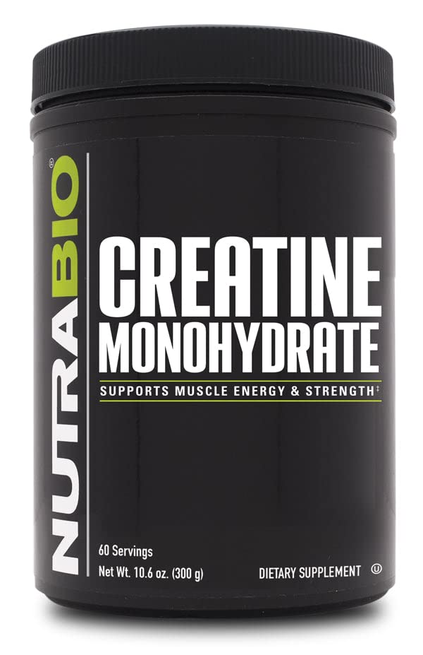 NutraBio Creatine Monohydrate - Pure Grade - Supports Muscle Energy and Strength - (300 Grams) - Unflavored, HPLC Tested (300g)