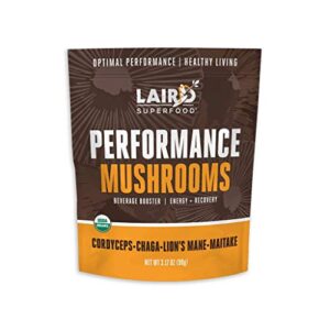 laird superfood organic performance mushroom blend with chaga, cordyceps, lion’s mane and maitake for energy and cognition, 3.17 oz. bag, pack of 1