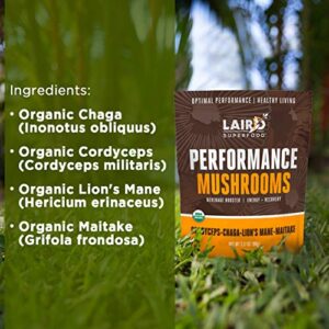 Laird Superfood Organic Performance Mushroom Blend with Chaga, Cordyceps, Lion's Mane and Maitake for Energy and Cognition, 3.17 oz. Bag, Pack of 1