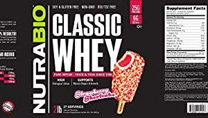 NutraBio Classic Whey Protein Powder- 25G of Protein Per Scoop - Full-Spectrum Amino Acid Profile - No Fillers, Artificial Colors, Preservatives - Low Glycemic Index - Strawberry Shortcake, 2 Pounds