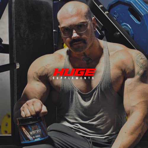 Huge Supplements Wrecked Pre-Workout Powder, 30G+ Ingredients Per Serving to Boost Energy, Pumps, and Focus with L-Citrulline, Beta-Alanine, Hydromax, L-Tyrosine, and No Useless Fillers (40 Servings)