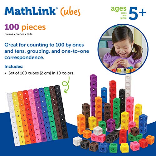 Learning Resources MathLink Cubes - Set of 100 Cubes, Ages 5+, Kindergarten STEM Activities, Math Manipulatives and Counters, Easter Basket Stuffers