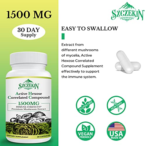 Active Hexose Correlated Compound 1500 mg Supplement, Natural 8 Mushroom Extract Supplement, Supports Immune System, Liver Function, Maintains Natural Killer and T Cells Activity, 180 Veggie Capsules