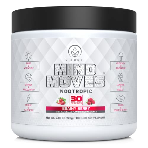 Vitomni Mind Moves - Nootropic Brainy Berry | 30 Servings | Creativity, Focus and Energy with Lion’s Mane, Alpha-GPC, KSM-66