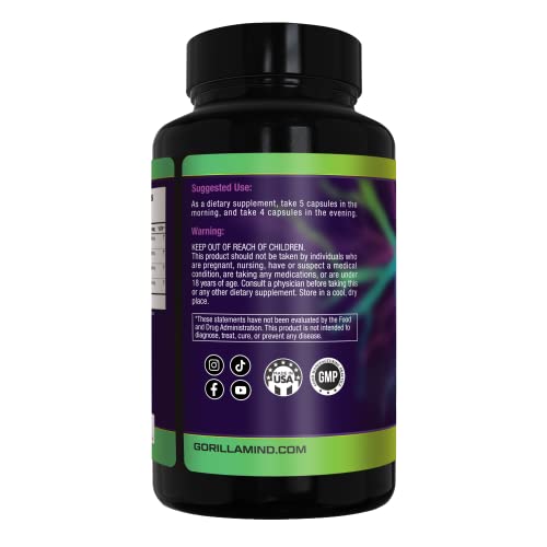 Gorilla Shroom Nootropic Mushroom Supplement (6700mg) - 270 Capsules/Lion’s Mane, Cordyceps, Reishi, Maitake/Increased Energy/Improved Immune Modulation/Enhanced Cognitive Functioning