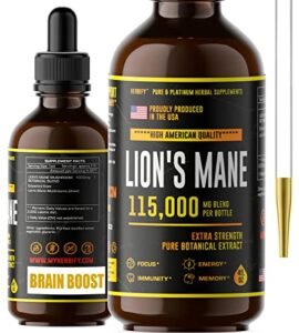 lions mane – lions mane mushroom supplement- lions mane tincture – natural immune support – lions mane tincture for memory, focus & clarity – daily mushroom supplement – vegan, organic – 4 fl oz