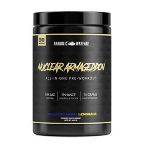 anabolic warfare nuclear armageddon pre workout powder pre-workout for men & women with l-citrulline, beta alanine powder and caffeine (ballistic berry lemonade – 30 servings)