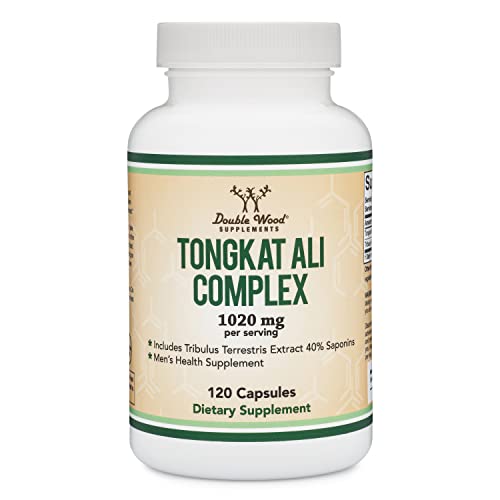 Tongkat Ali Extract 200 to 1 for Men (Longjack) Eurycoma Longifolia, 1020mg per Serving, 120 Capsules - Men's Health Support with 20mg Tribulus Terrestris (Third Party Tested) by Double Wood