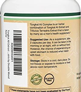 Tongkat Ali Extract 200 to 1 for Men (Longjack) Eurycoma Longifolia, 1020mg per Serving, 120 Capsules - Men's Health Support with 20mg Tribulus Terrestris (Third Party Tested) by Double Wood