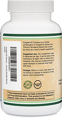 Tongkat Ali Extract 200 to 1 for Men (Longjack) Eurycoma Longifolia, 1020mg per Serving, 120 Capsules - Men's Health Support with 20mg Tribulus Terrestris (Third Party Tested) by Double Wood