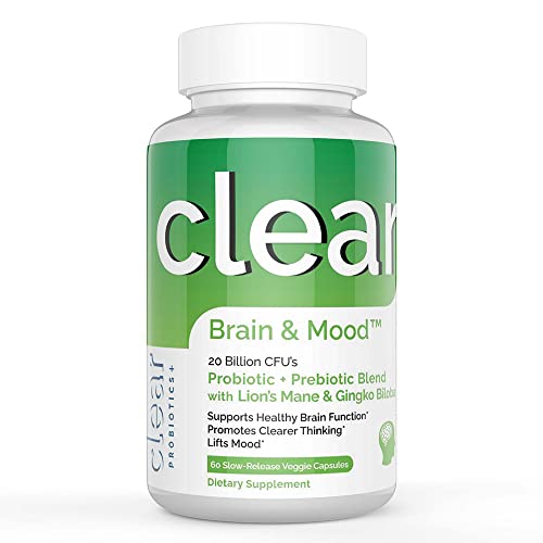 Clear Probiotics Brain and Mood - Brain Fog - Brain Cell Generation and Growth - Improved Mental Acuity - Memory - Balanced Microbiome - Ginkgo Biloba - Lions - Mane - 60 Count