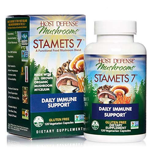 Host Defense, Stamets 7 Capsules, Daily Immune Support, Mushroom Supplement with Lion’s Mane and Reishi, Unflavored, 120