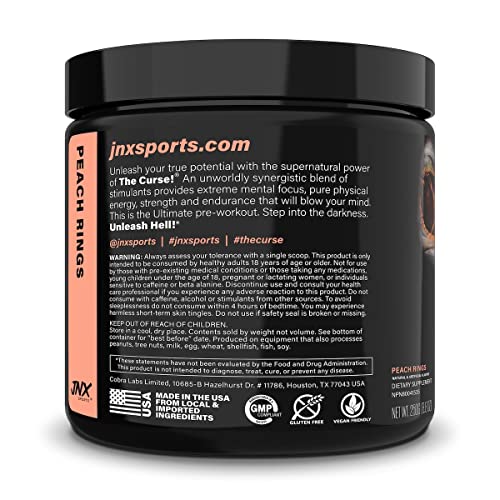 JNX SPORTS The Curse! Pre Workout Supplement - Energy & Focus, Enhanced Blood Flow - Vegan Nitric Oxide Booster with Creatine & Caffeine | Peach Rings | 50 SRV