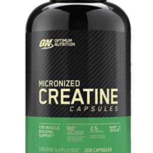 Optimum Nutrition Micronized Creatine Monohydrate Capsules, Keto Friendly, 2500mg, 200 Capsules (Packaging May Vary)