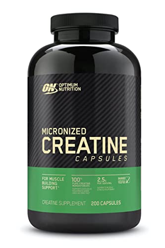 Optimum Nutrition Micronized Creatine Monohydrate Capsules, Keto Friendly, 2500mg, 200 Capsules (Packaging May Vary)