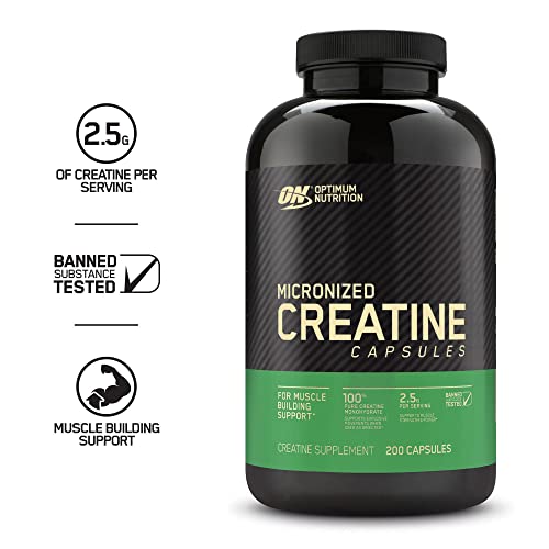 Optimum Nutrition Micronized Creatine Monohydrate Capsules, Keto Friendly, 2500mg, 200 Capsules (Packaging May Vary)