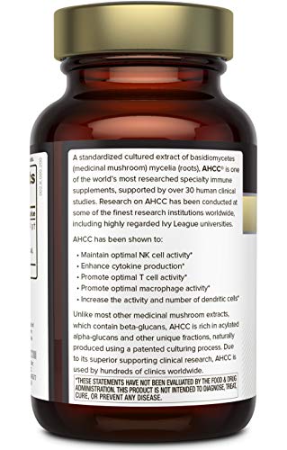 Premium Kinoko Gold AHCC Supplement–500mg of AHCC per Capsule–Supports Immune Health, Liver Function, Maintains Natural Killer Cell Activity & Enhances Cytokine Production–60 Veggie Capsules