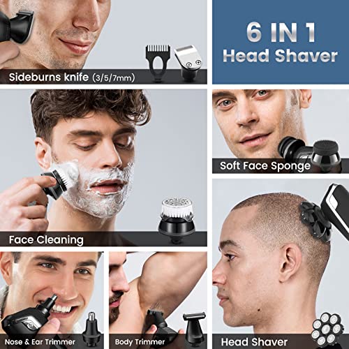 8D Electric Head Shaver for Bald Men, Upgrade 6-in-1 Floating Head Shaver for Mens, Waterproof Wet/Dry Grooming Kit (Black)