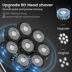 8D Electric Head Shaver for Bald Men, Upgrade 6-in-1 Floating Head Shaver for Mens, Waterproof Wet/Dry Grooming Kit (Black)