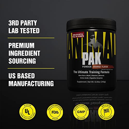 Animal Pak – Convenient All-in-One Vitamin & Supplement Powder – Zinc, Vitamins C, B, D, Amino Acids and More – Sports Nutrition Performance Mulitvitamin for Women & Men – 44 Scoops, Orange Crushed