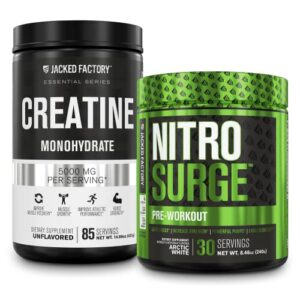 nitrosurge pre-workout & creatine monohydrate – pre workout powder with creatine for muscle growth, increased strength, endless energy, intense pumps – arctic white preworkout & unflavored creatine