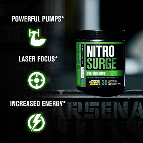 Nitrosurge Pre-Workout & Creatine Monohydrate - Pre Workout Powder with Creatine for Muscle Growth, Increased Strength, Endless Energy, Intense Pumps - Arctic White Preworkout & Unflavored Creatine