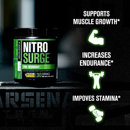 Nitrosurge Pre-Workout & Creatine Monohydrate - Pre Workout Powder with Creatine for Muscle Growth, Increased Strength, Endless Energy, Intense Pumps - Arctic White Preworkout & Unflavored Creatine