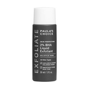 paula’s choice skin perfecting 2% bha liquid salicylic acid exfoliant, gentle facial exfoliator for blackheads, large pores, wrinkles & fine lines, travel size, 1 fluid ounce – packaging may vary