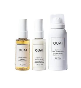 ouai- leave in conditioner travel size, super dry shampoo travel size, wave spray travel size