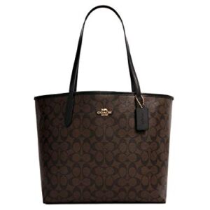 COACH WOMENS City Tote In Signature Canvas (Brown Black)