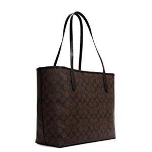 COACH WOMENS City Tote In Signature Canvas (Brown Black)