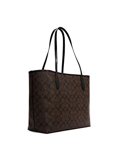 COACH WOMENS City Tote In Signature Canvas (Brown Black)