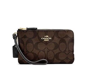 coach signature pvc double corner zip wristlet wallet, im/brown/black, one size