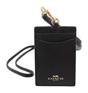 coach id lanyard badge holder in crossgrain leather (black/gold)