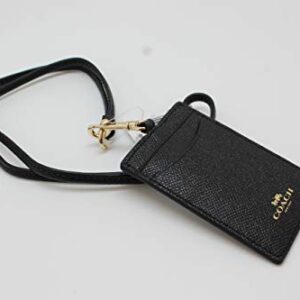 Coach ID Lanyard Badge Holder In Crossgrain Leather (Black/Gold)