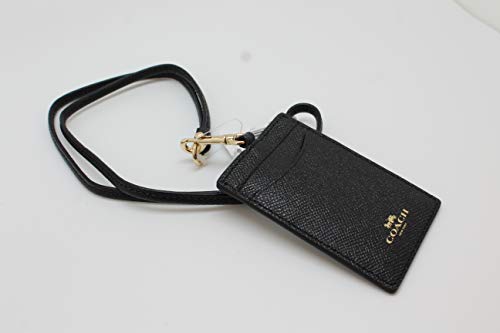 Coach ID Lanyard Badge Holder In Crossgrain Leather (Black/Gold)